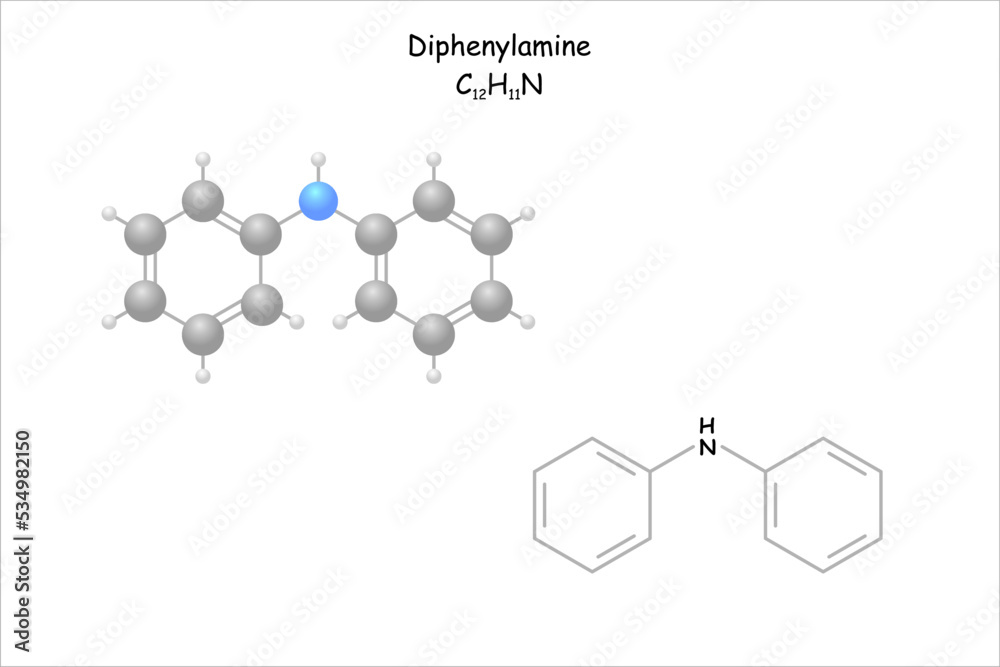 Vetor de Stylized molecule model/structural formula of diphenylamine ...