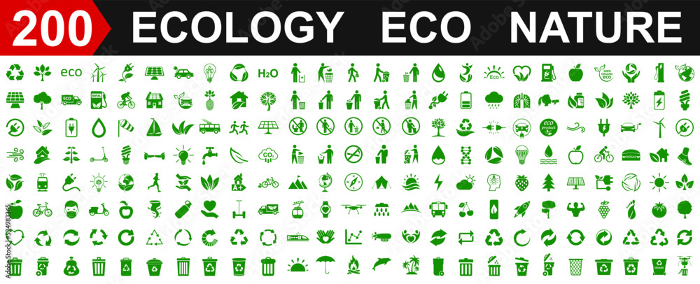 Set of 200 ecology icons. Eco green signs. Nature symbol – stock vector ...