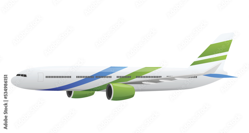 Airplane side view isolated on white background. Air plane, with green ...