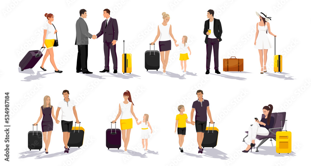 Set of tourist characters isolated on white background. People ...