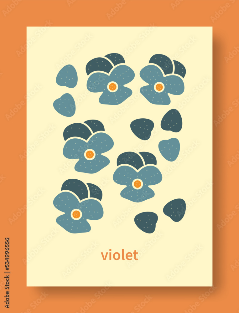 Abstract still life of violet flower in pastel colors. Modern art ...