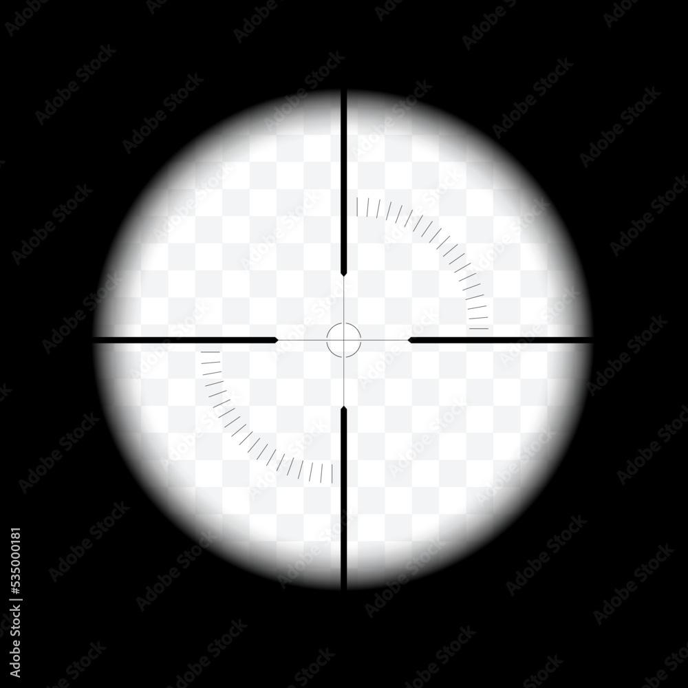 Realistic sniper or hunting rifle sight with reticle and transparent ...