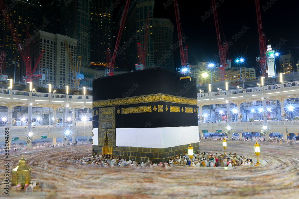 MECCA, SAUDI ARABIA , Crowd of people making Tawaf around The Holy ...