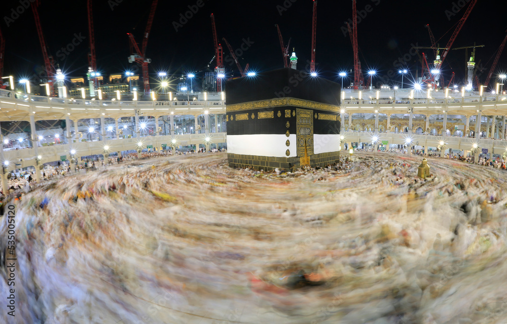 MECCA, SAUDI ARABIA , Crowd of people making Tawaf around The Holy ...
