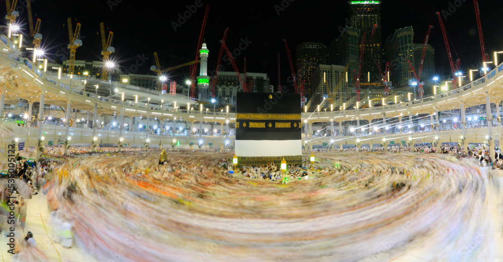 MECCA, SAUDI ARABIA , Crowd of people making Tawaf around The Holy ...