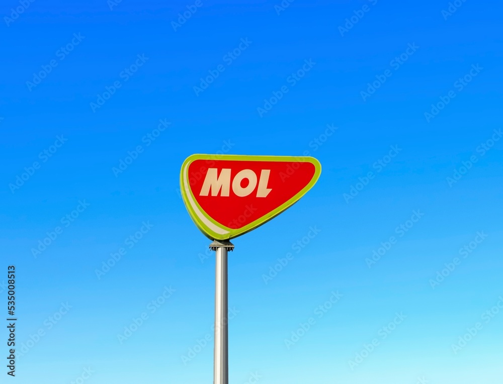Bucharest, Romania - Aug 2022: gas station with white MOL sign of ...