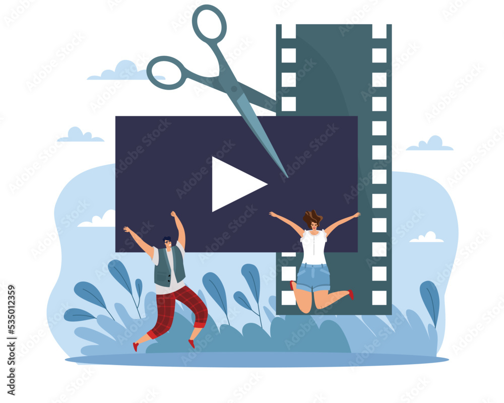 Video editing application, improved filmstrip playback. Scissors cut ...