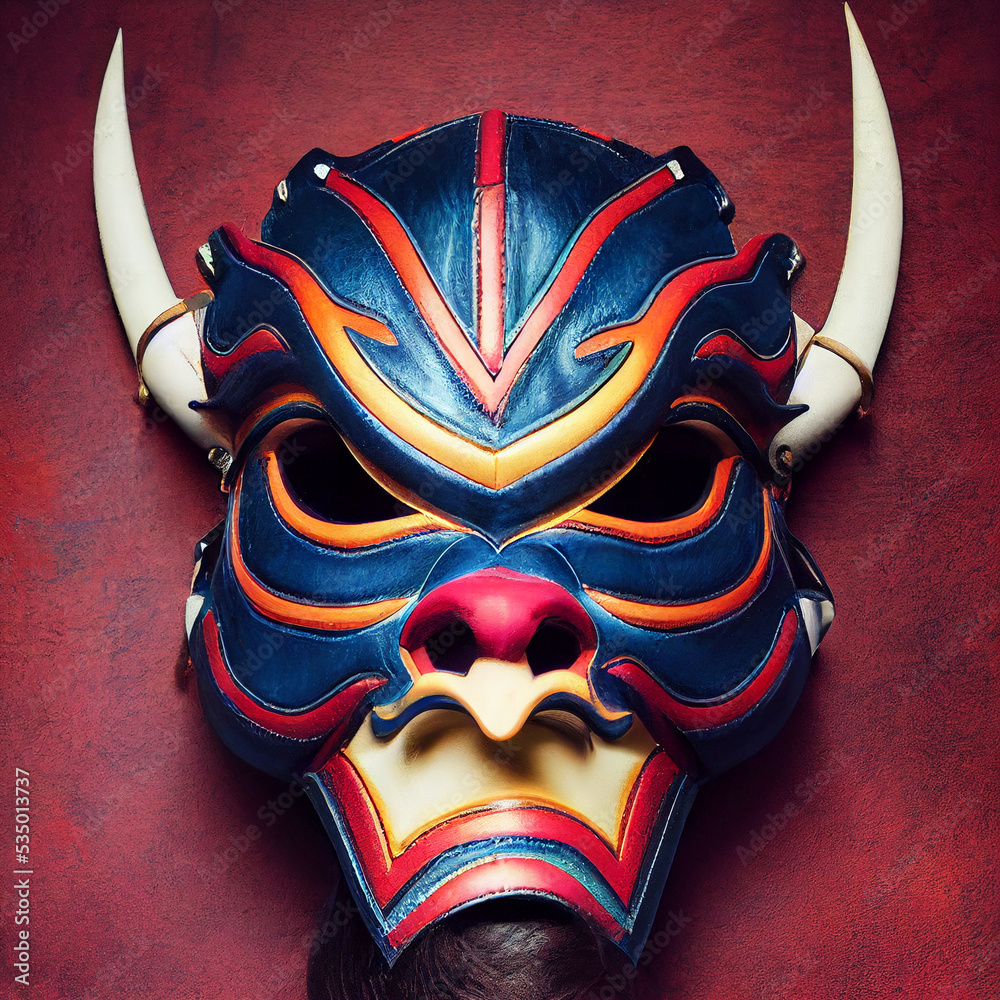 Akuma (devil) samurai mask. Multi color. Bushido Art. Full shot ...