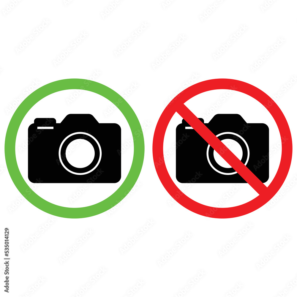 camera icon in crossed out red circle and photo camera in green circle ...
