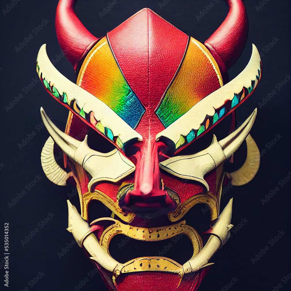 Akuma (devil) samurai mask. Multi color. Bushido Art. Full shot ...