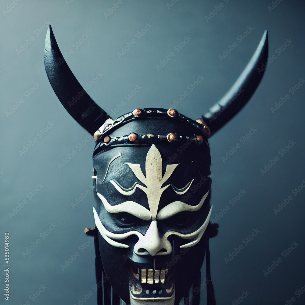 Oni Samurai Mask. Japanese Bushido Art. Black on White. Oni are yōkai ...