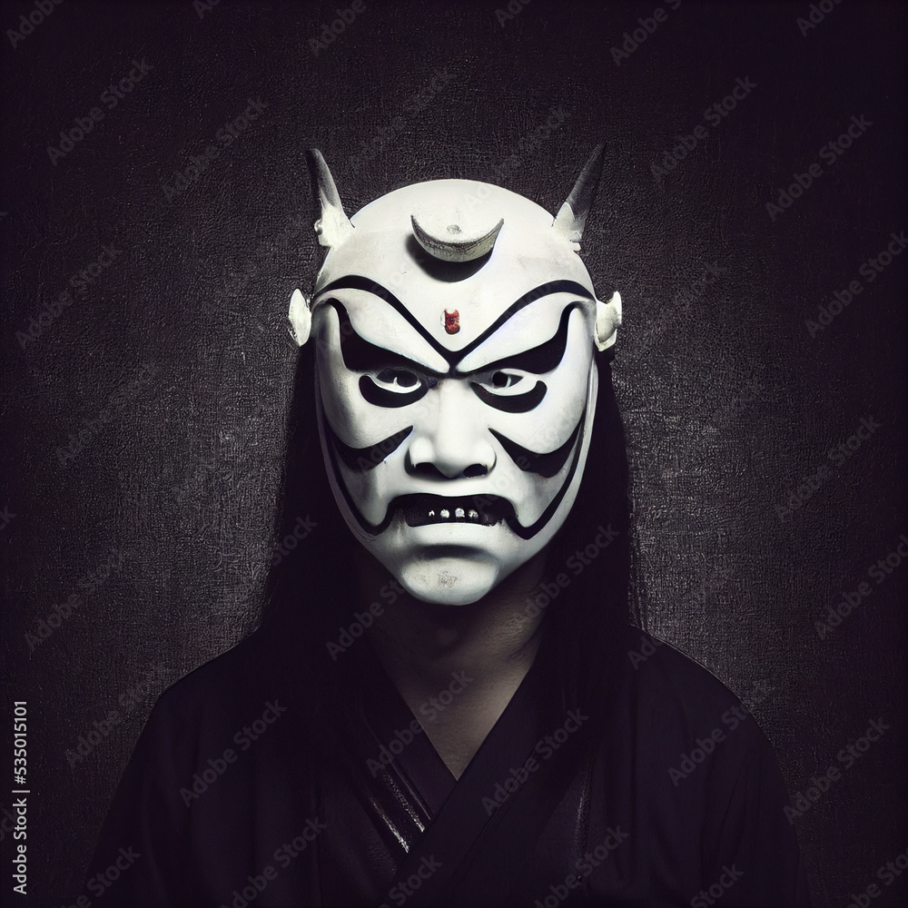Oni Samurai Mask. Japanese Bushido Art. Black on White. Oni are yōkai ...