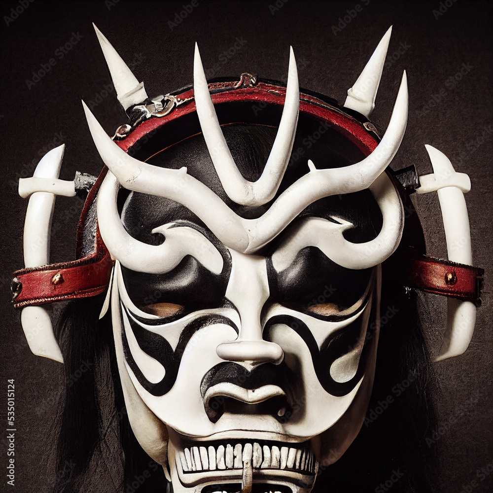 Oni Samurai Mask. Japanese Bushido Art. Black on White. Oni are yōkai ...