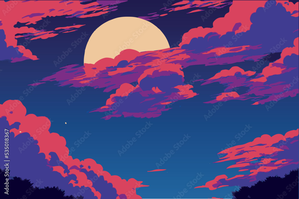 Beautiful moon in red clouds vector illustration. Stock Vector | Adobe ...