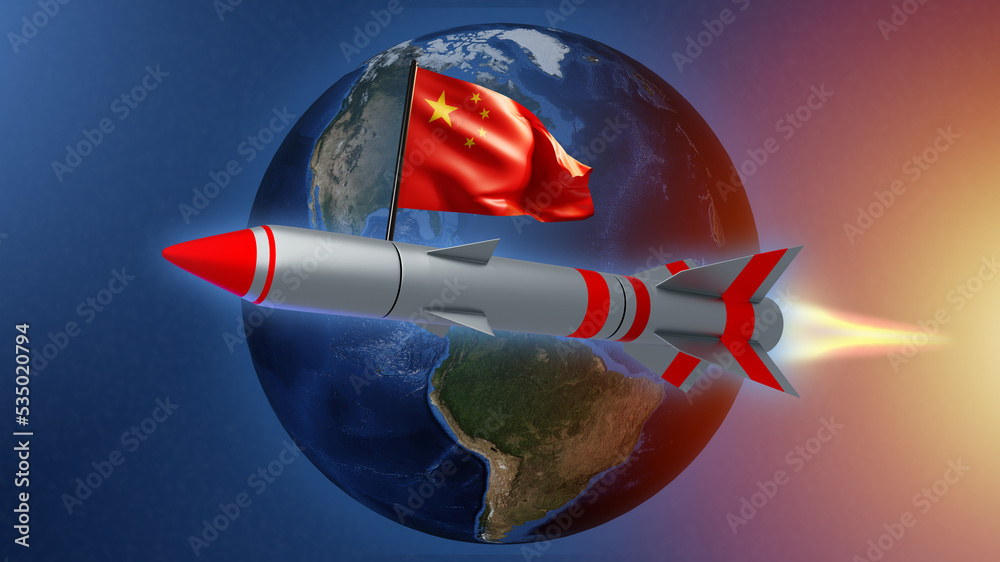 Missile China flag in space. Launch ballistic missile from China ...