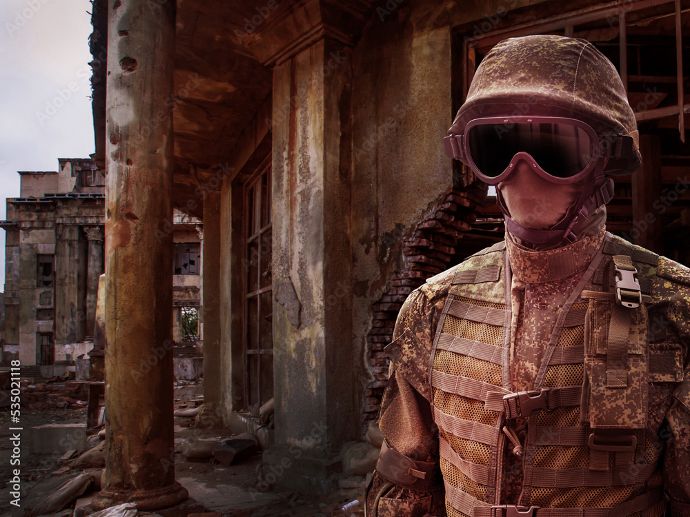 Member fighting. Soldier in military ammunition. Infantryman wearing ...