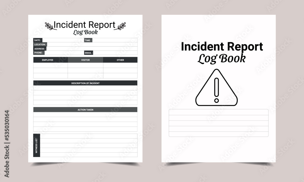 incidents report log book KDP Interior design. Printable logbook Stock ...