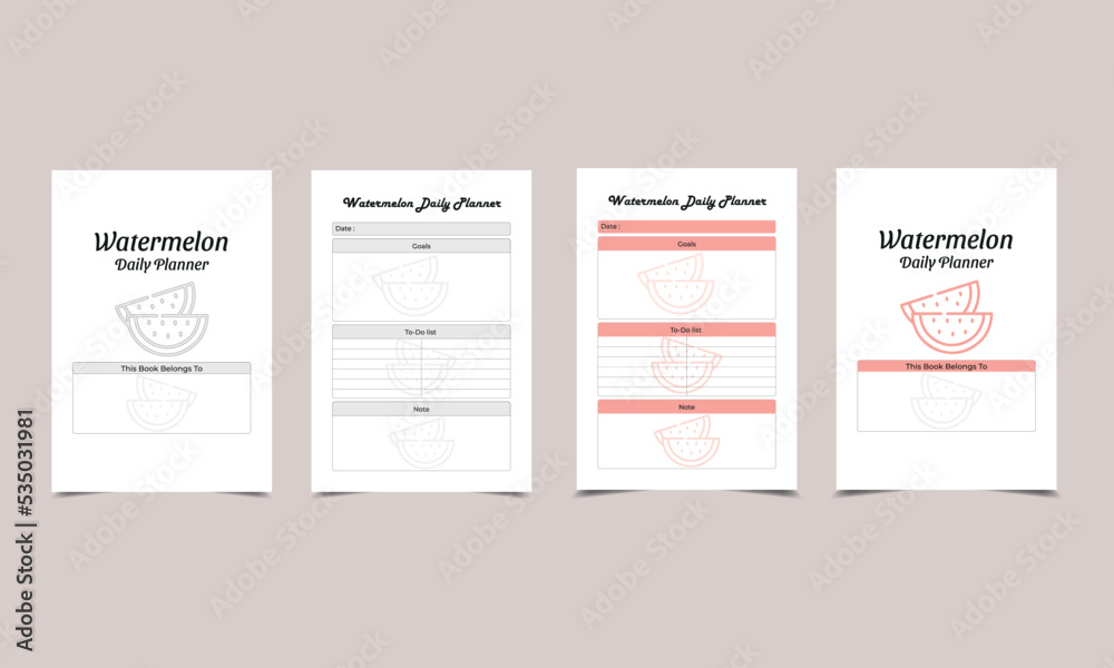 Watermelon Daily Planner KDP Interior design. Printable logbook Stock ...