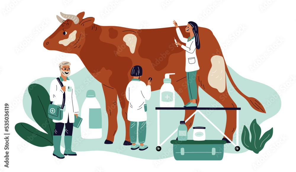 Cartoon tiny vet doctors. Domestic animal treatment and vaccination ...