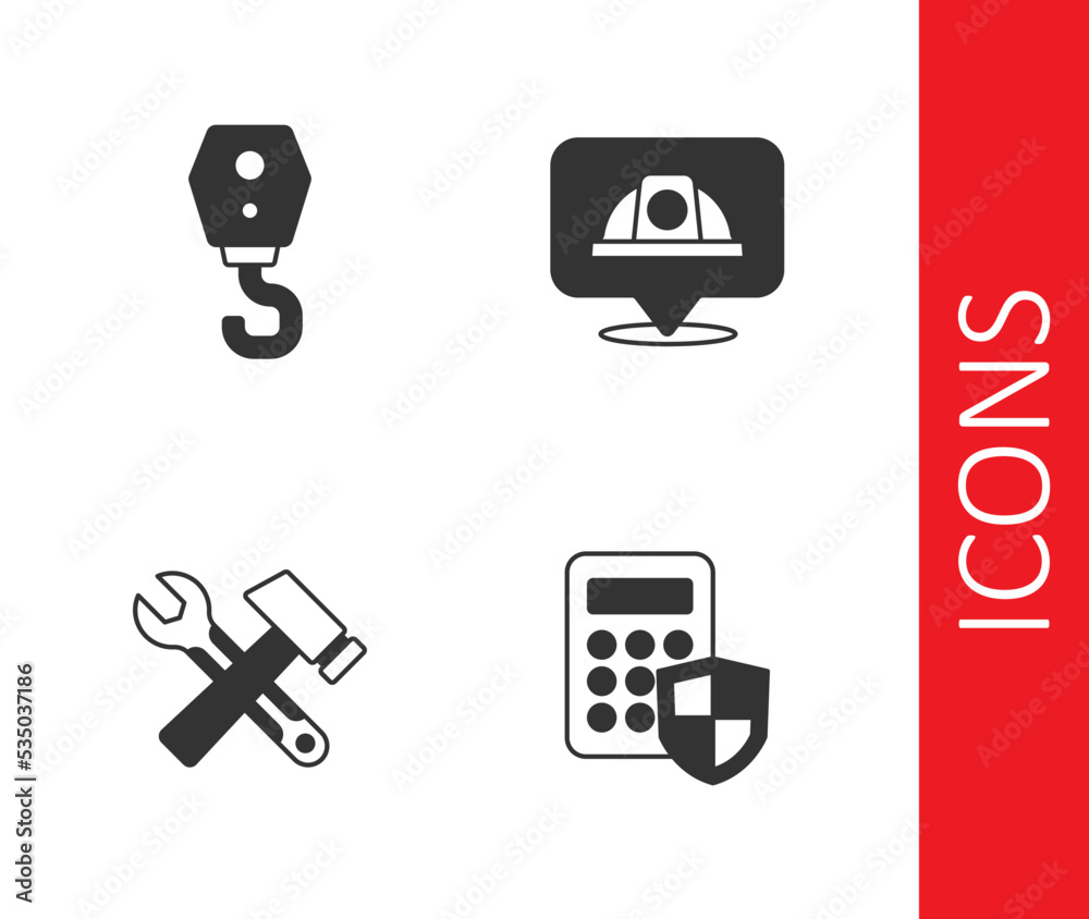 Set Security keypad access panel, Crane hook, Hammer and wrench spanner ...