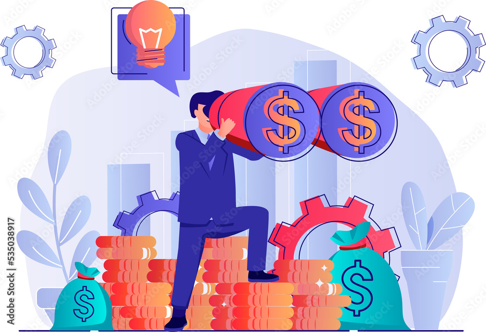 Business vision concept with people scene. Businessman looking ...