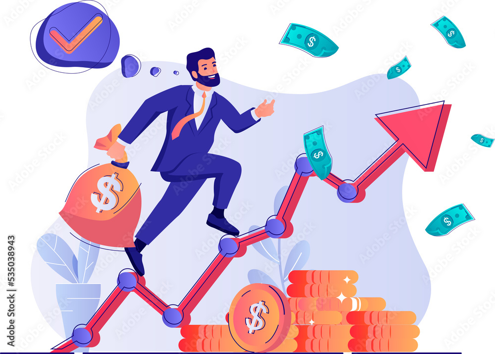 Business growth concept with people scene. Businessman successfully ...