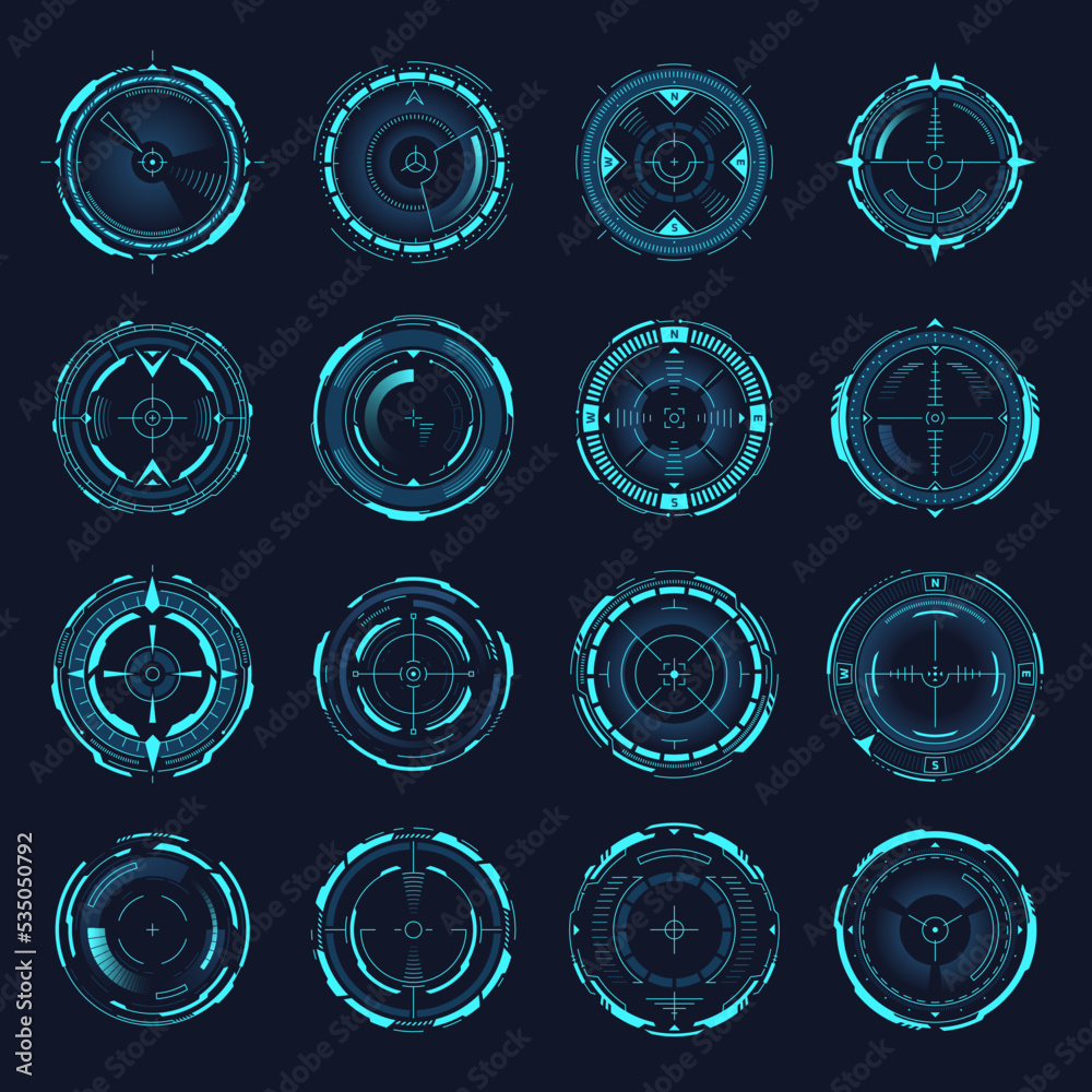 Collimator sight. War sci-fi focus camera, hud aim control target ...