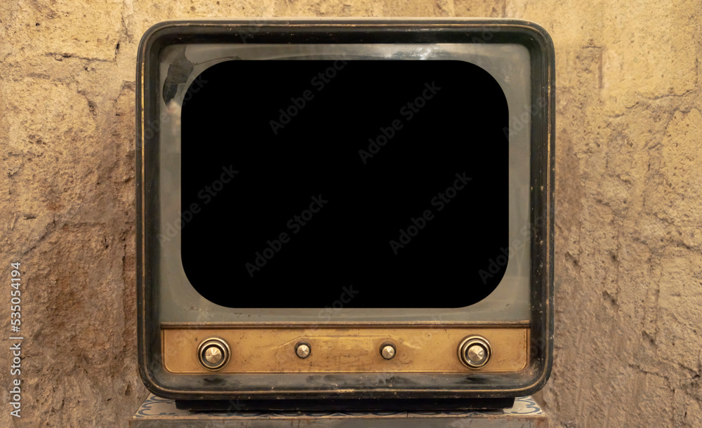 A retro vintage TV from the 1940s (wartime television), showing a ...