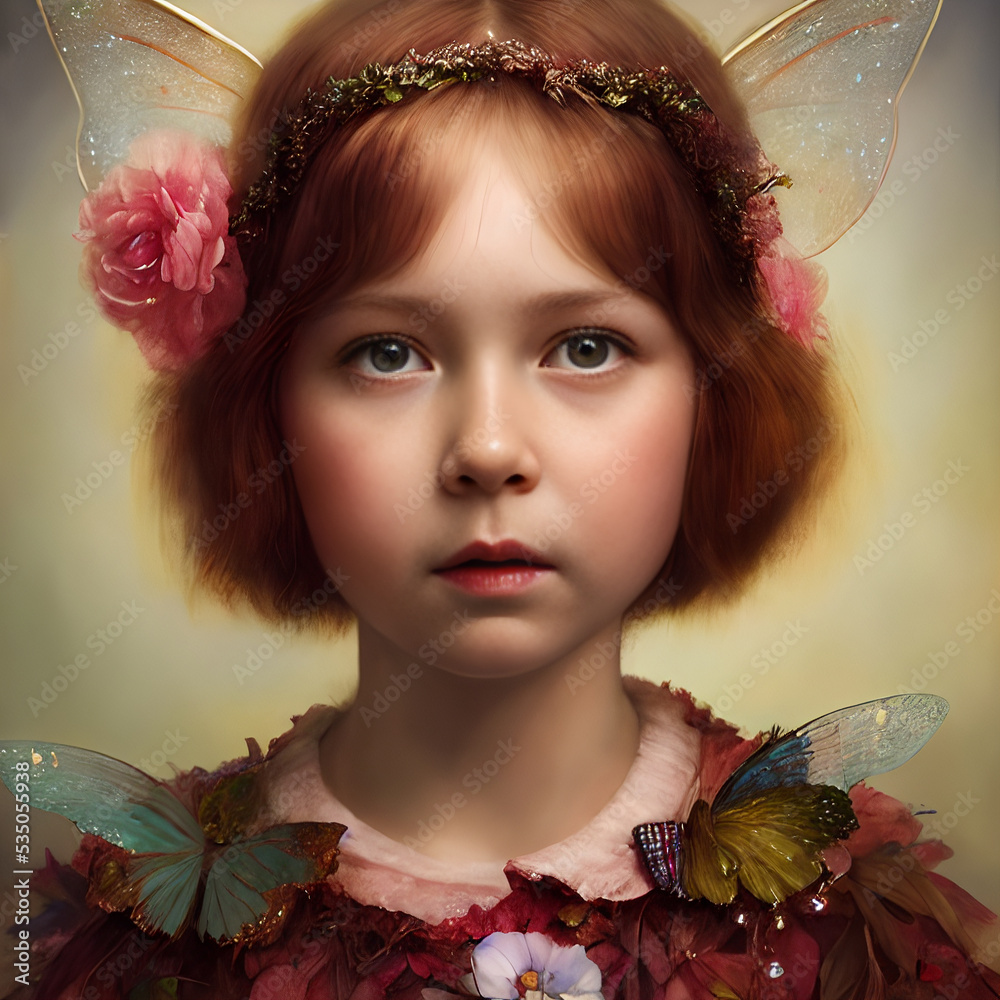 Portrait of a young fairy princess with fairy wings. Fantasy art ...
