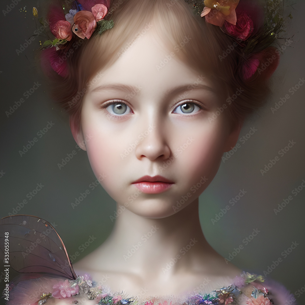 Portrait of a young fairy princess with fairy wings. Fantasy art ...