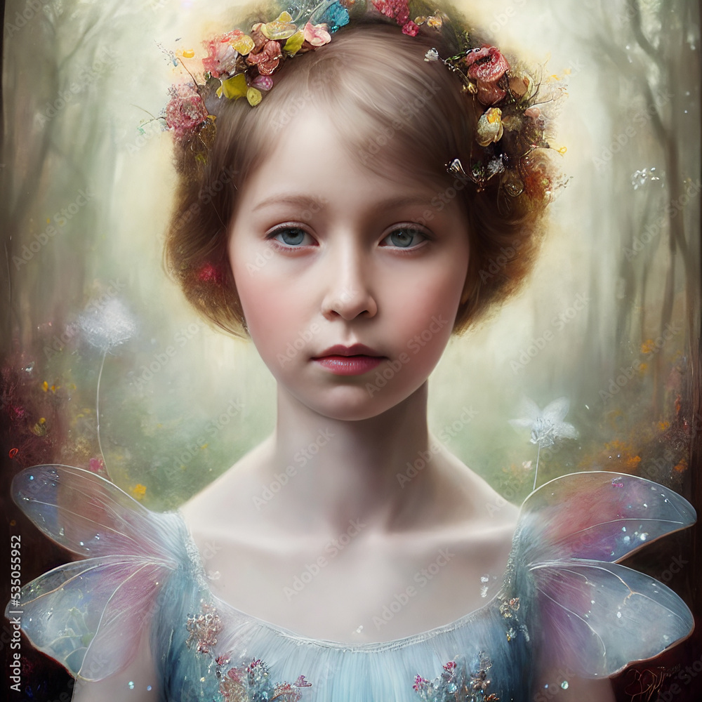 Portrait of a young fairy princess with fairy wings. Fantasy art ...