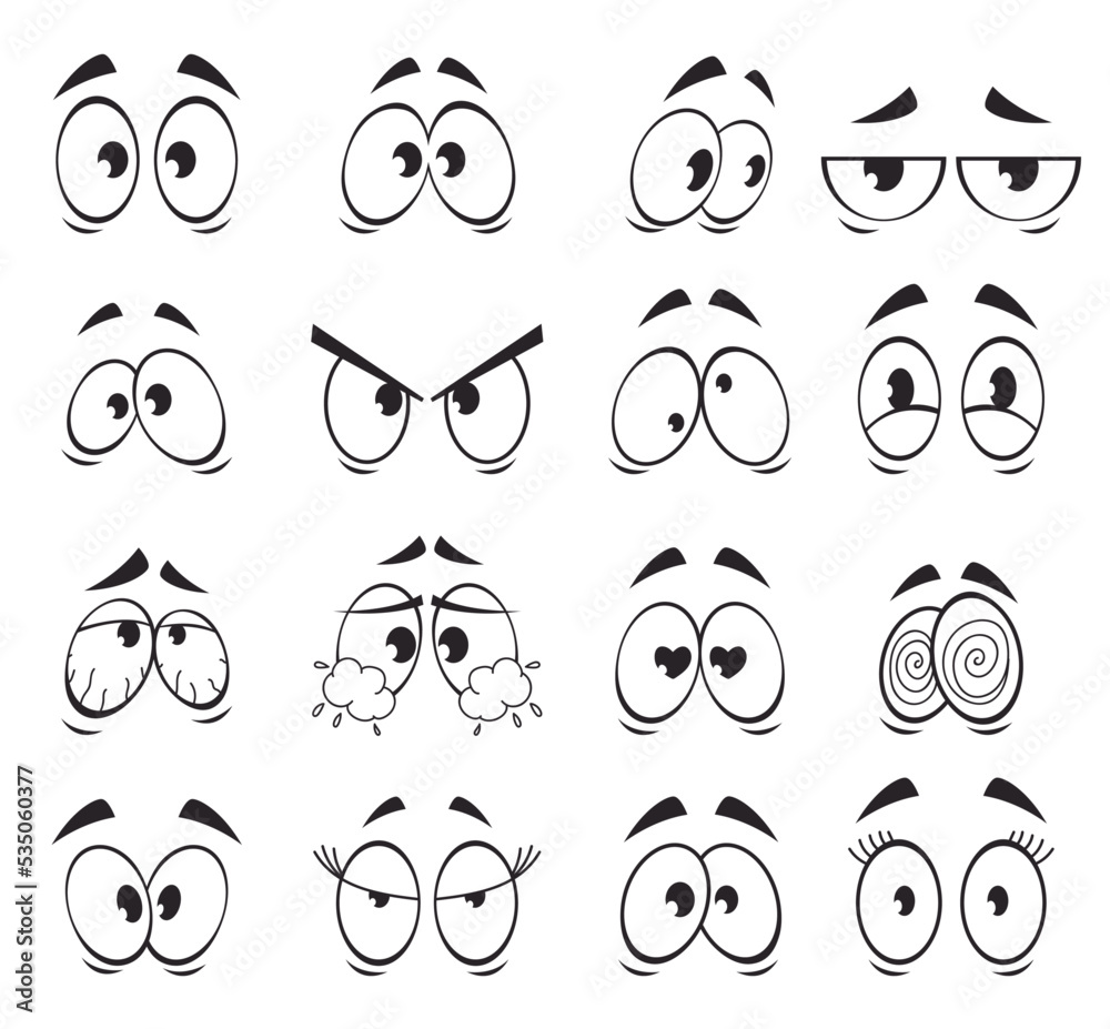 Cartoon eye face expression comic style emotion isolated set. Vector ...