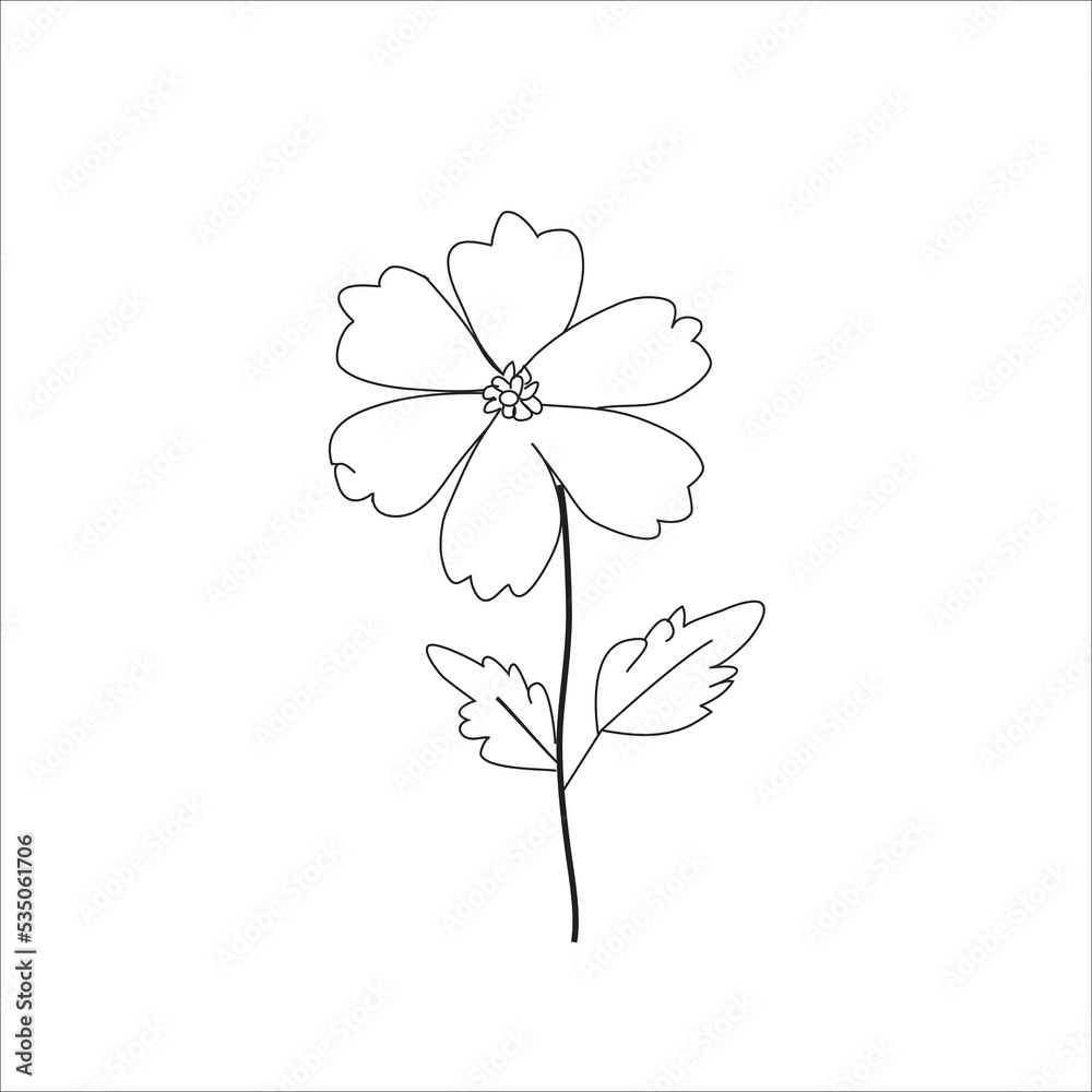 Flower Coloring Page For kids Stock Vector | Adobe Stock