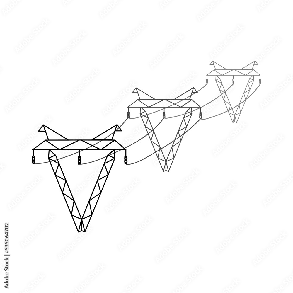 Supports of the high-voltage power grid. Vector illustration of utility ...
