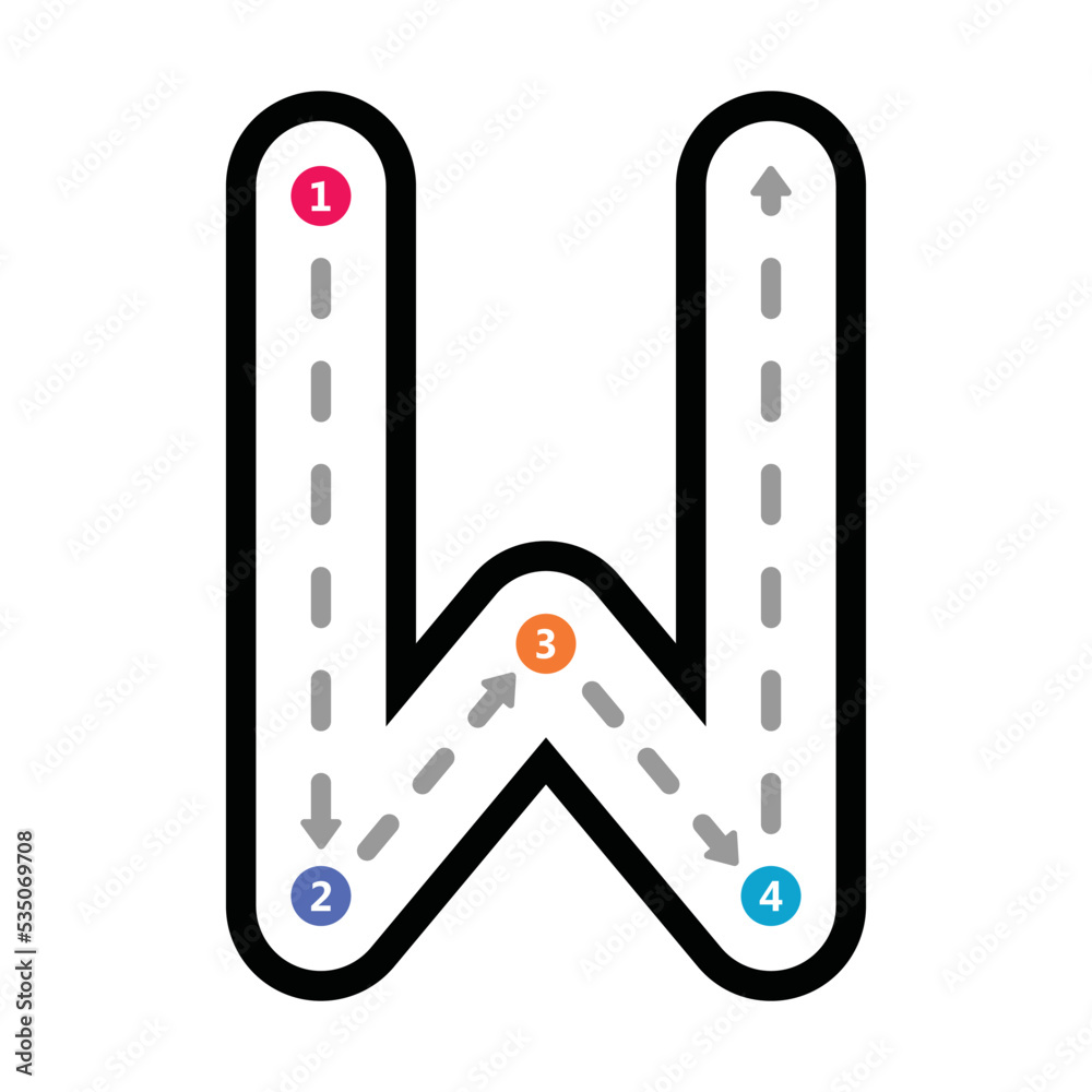 Tracing Alphabet uppercase capital letter W prewriting dotted line ...