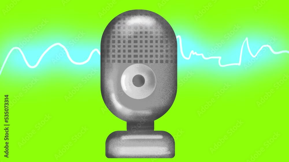 A circular studio microphone appears on a green screen. The concept of ...