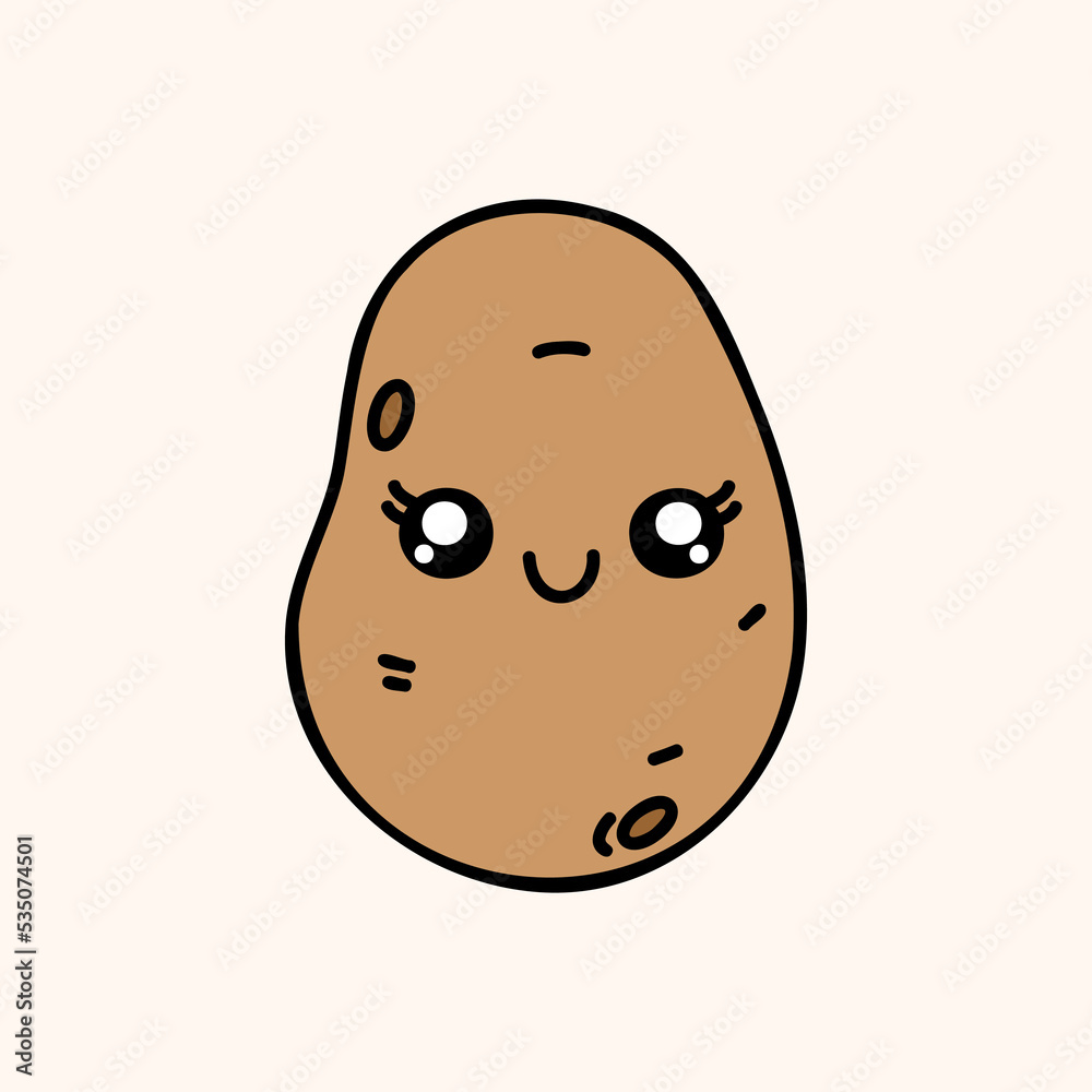 Cute potato farm organic vegetable. Hand draw illustration. Kawaii face ...