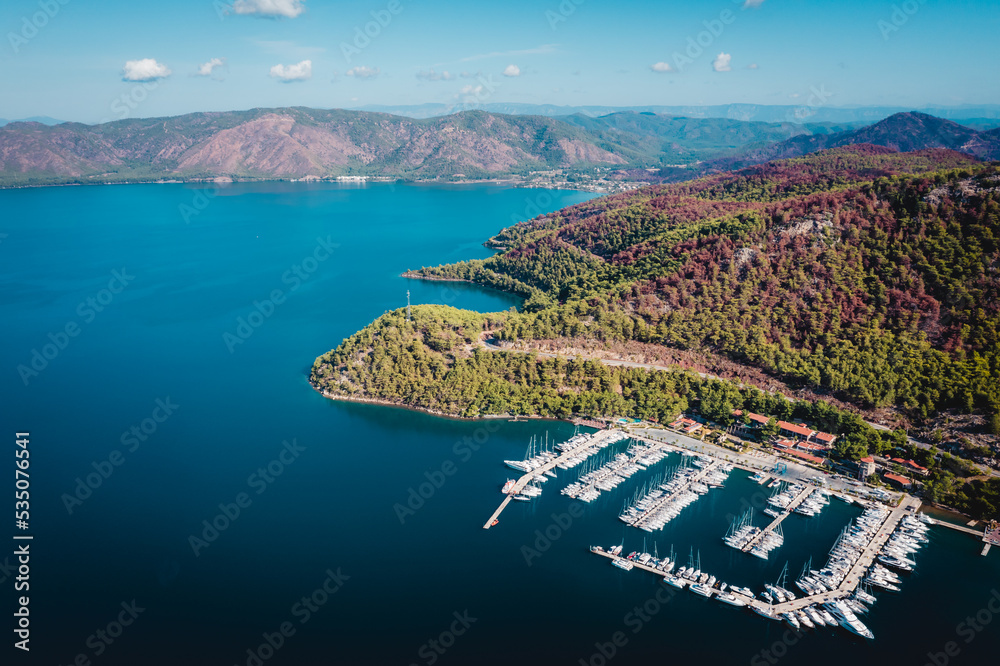 Yacht club about Orhaniye village and Kizkumu beach, on Bozburun ...
