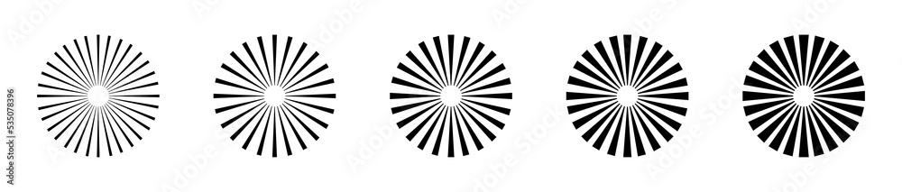 Radial elements. Radial rays icons. Sunburst vector icons. Sunrays ...