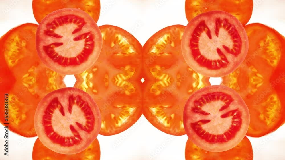 Tomato slices on a white background. Kaleidoscope. Rotation. Stock ...