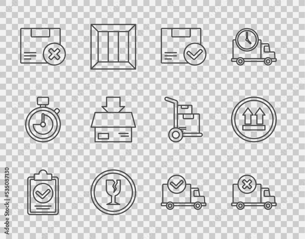 Set line Verification of delivery list clipboard, Delivery cargo truck vehicle, Package box with ...