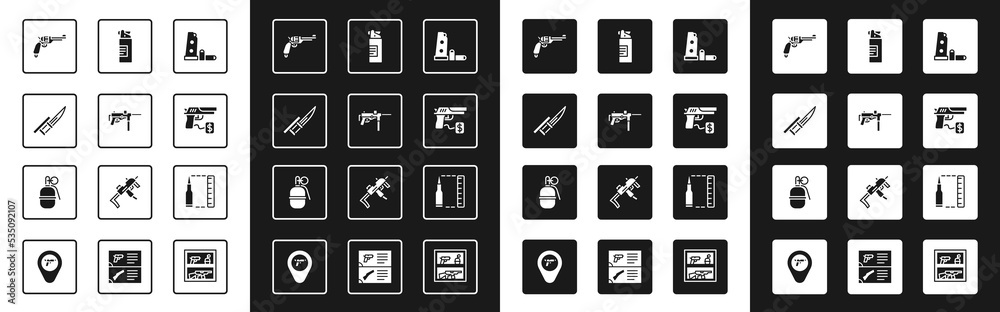 Set Gun magazine and bullets, Submachine gun M3, Bayonet on rifle ...