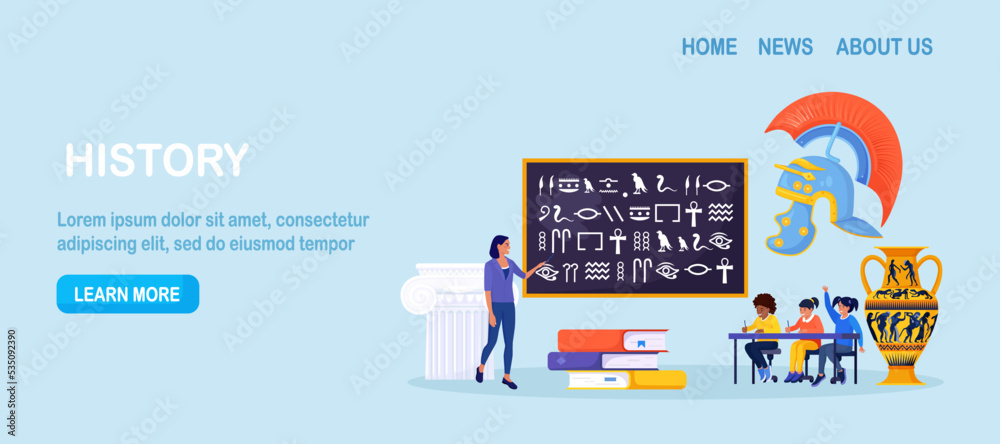 History school subject. Pupils learning world history, greek and roman ...