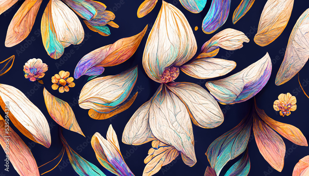 Spectacular pastel template of flower designs with leaves and petals ...