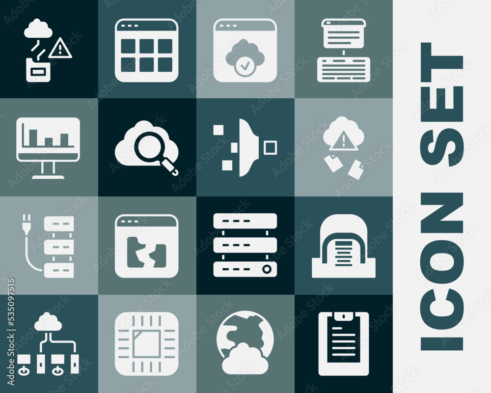 Set Server, Data report, Hangar with servers, Cloud hacking, technology data transfer, Search ...