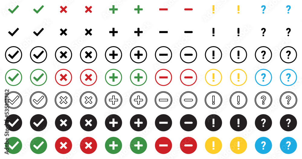Set of vector symbols and mark: correct, wrong, checkmark, cross, yes ... Set of vector symbols and mark: correct, wrong, checkmark, cross, yes ...