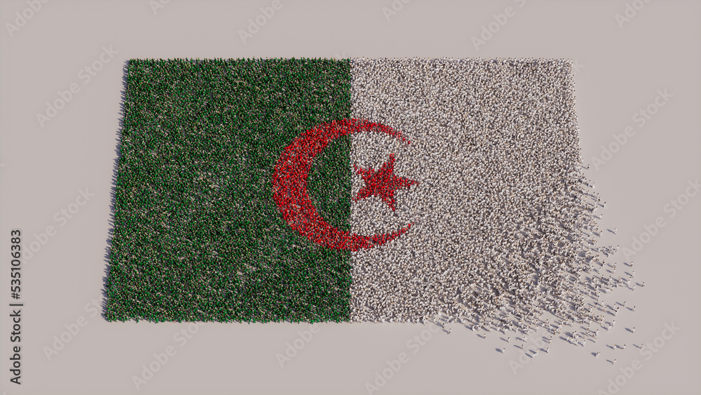 Algerian Banner Background, with People congregating to form the Flag ...