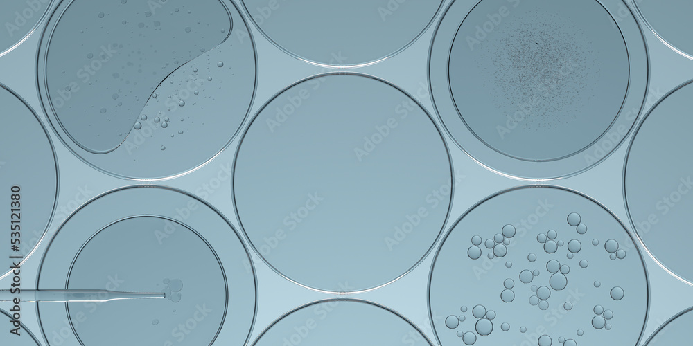 3d cosmetic background. 3d mockup lab glassware and molecule for banner ...