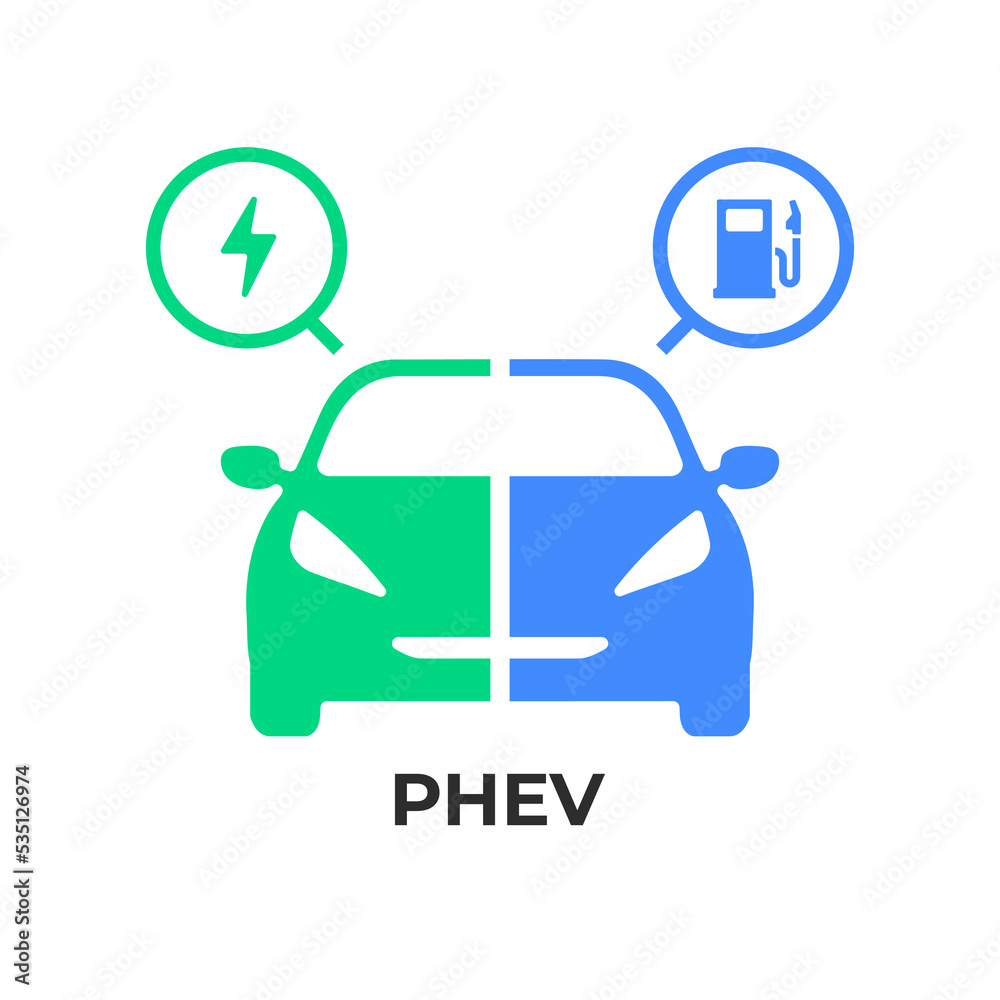 Plug-in hybrid electric vehicles (PHEV) icon, Half section part of ...