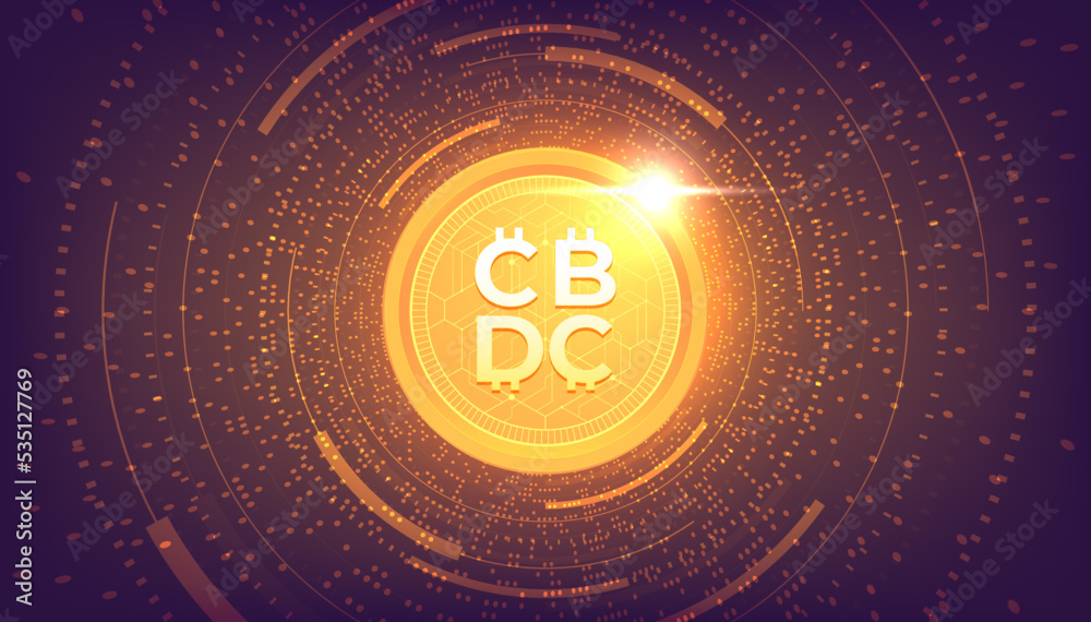 CBDC futuristic digital money on dark background banner template design. Central Bank Digital ...